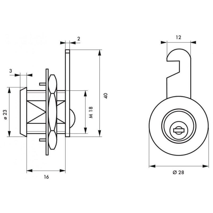 Yala butuc nichelata 14mm cu 2 chei 192181 Thirard - Brick Romania