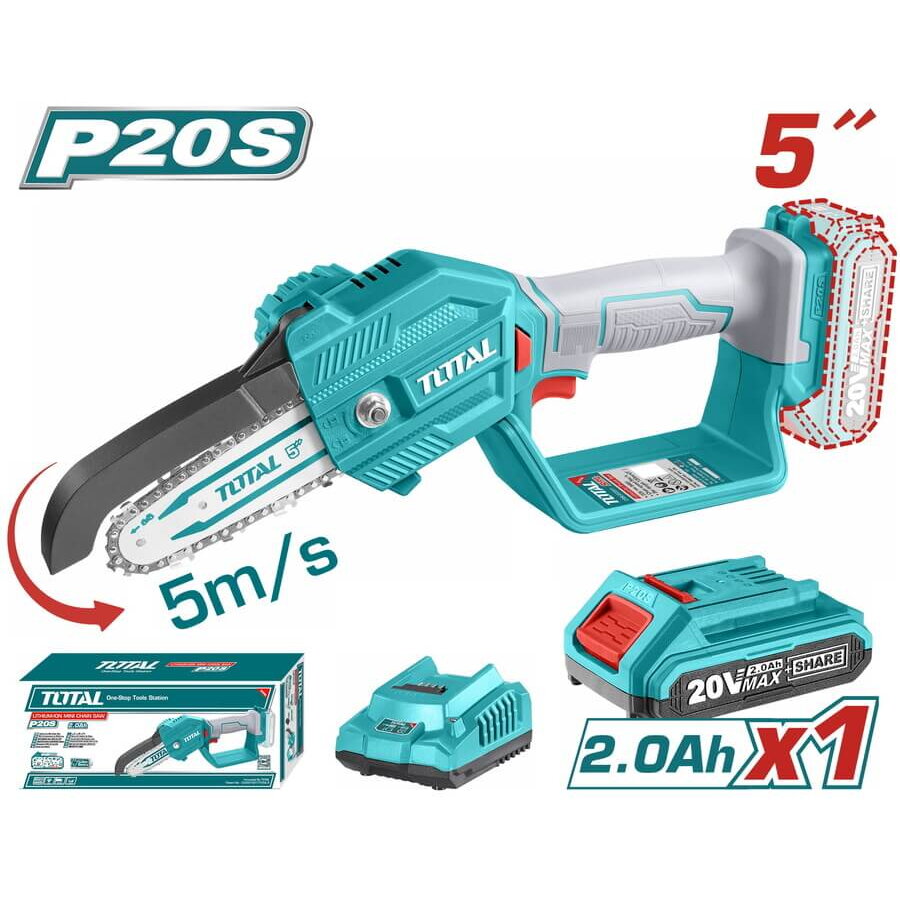 Mini drujba cu lant pe acumulator 20 v lama 13 cm viteza lant 5 m/s ...